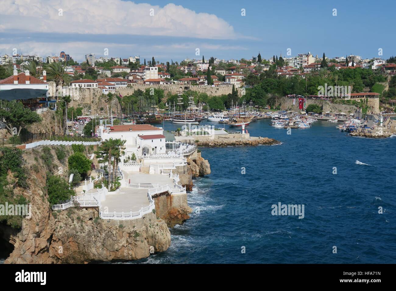 Antalya-Kaleici: Harbour and the old City Walls with the Mediterranian ...