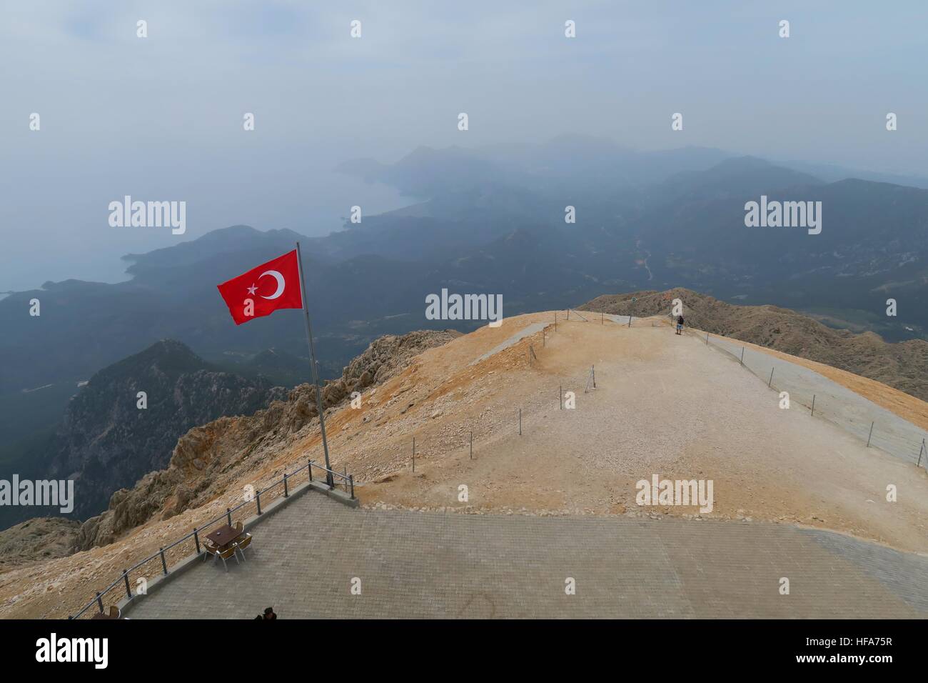 Turkish Flag at the Tahtali Dagi - Olympos - Mountain in Kemer, Turkey ...