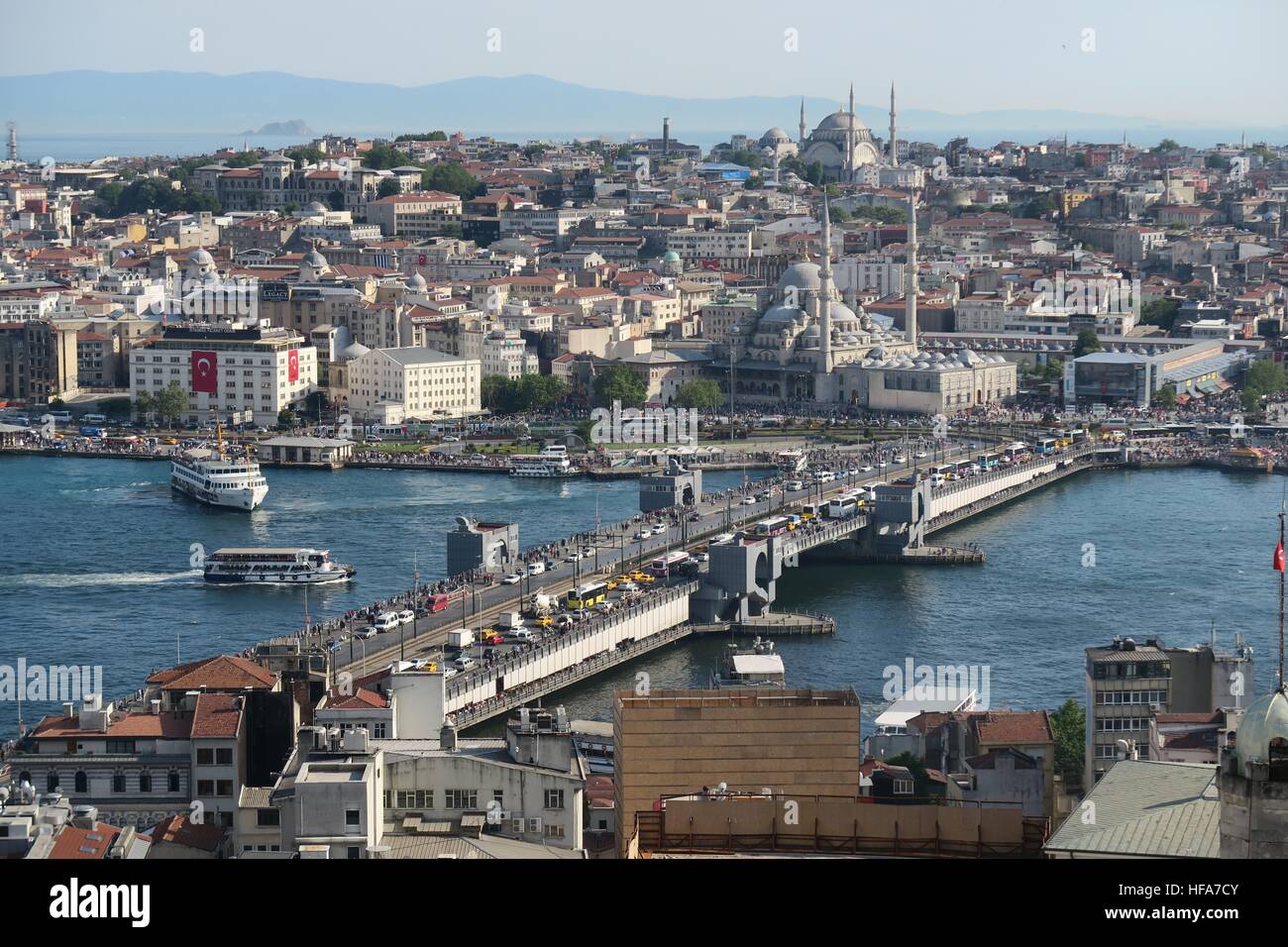 Famous Galata Bridge, the Golden Horn and Bosphorus in Istanbul, Turkey ...