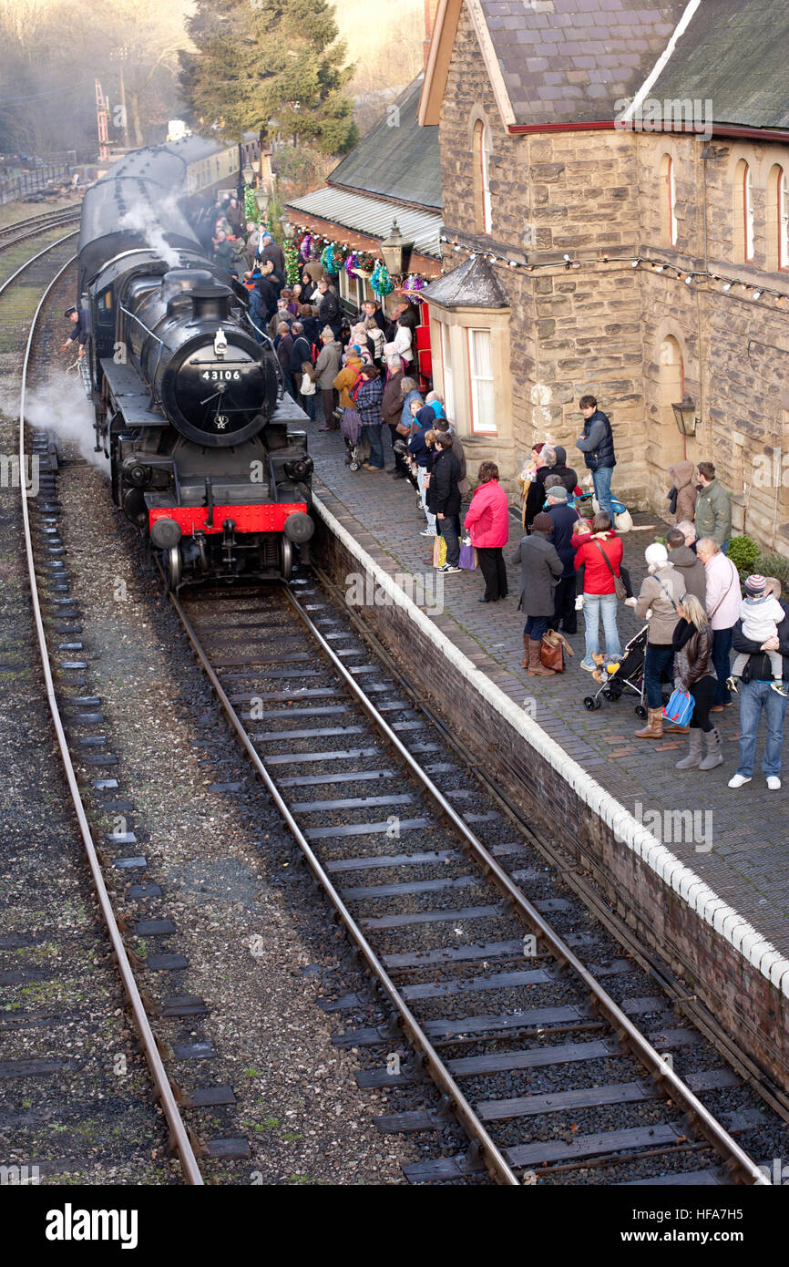 Passengers wait on platform as steam train approaches for the Severn ...