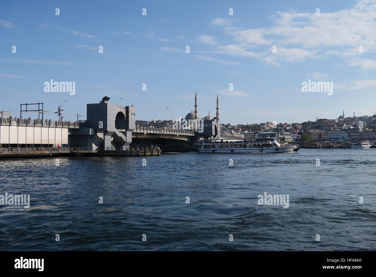 Ferry at Galata Bridge - Golden Horn - in Istanbul, Turkey Stock Photo ...
