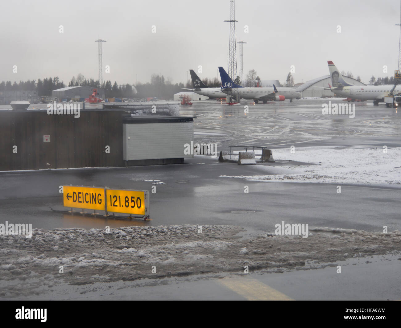 Deicing area at Oslo Airport in Norway, a life important routine before ...