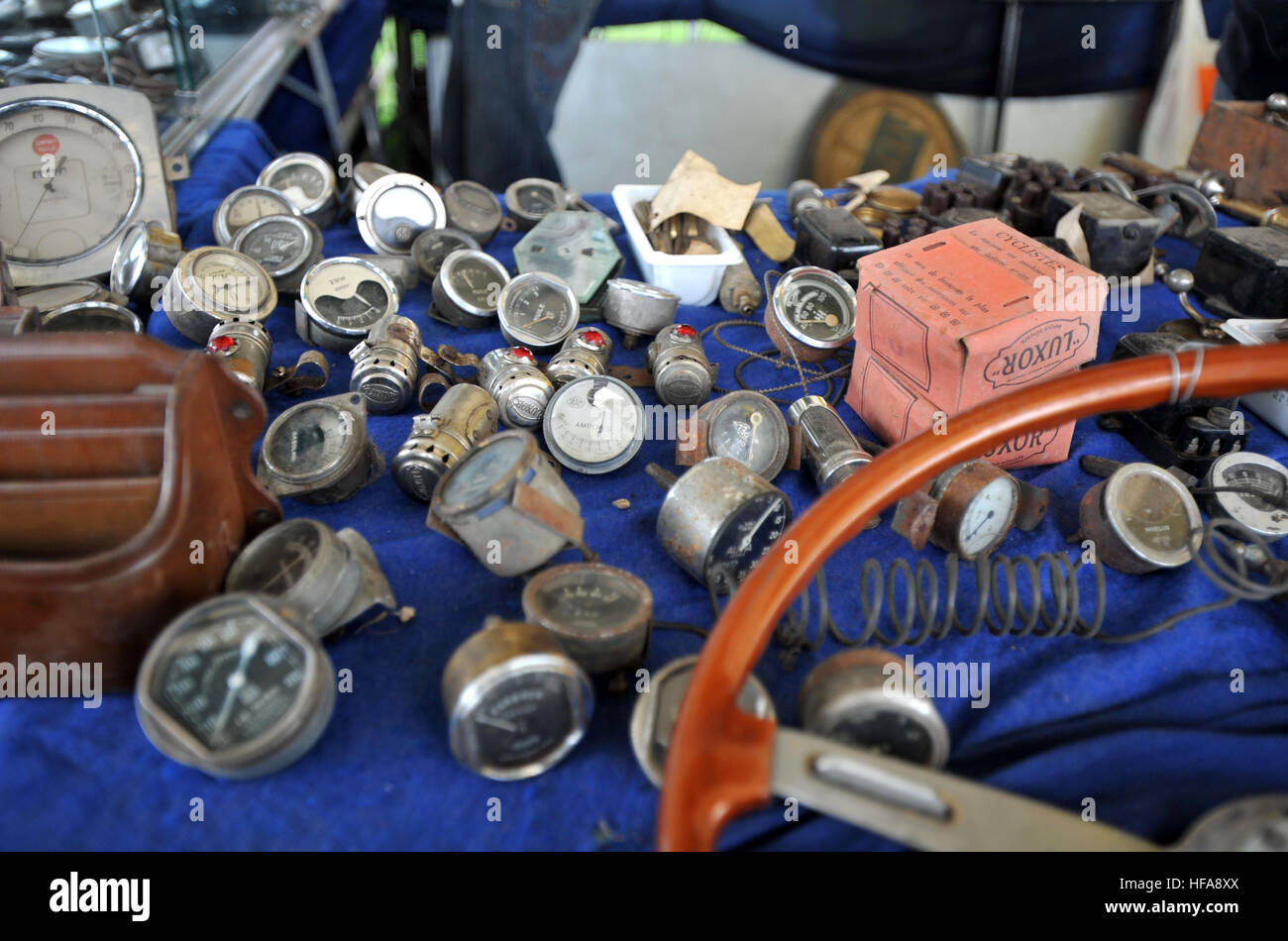 Classic car owners look through stalls of rare parts and automobilia at ...