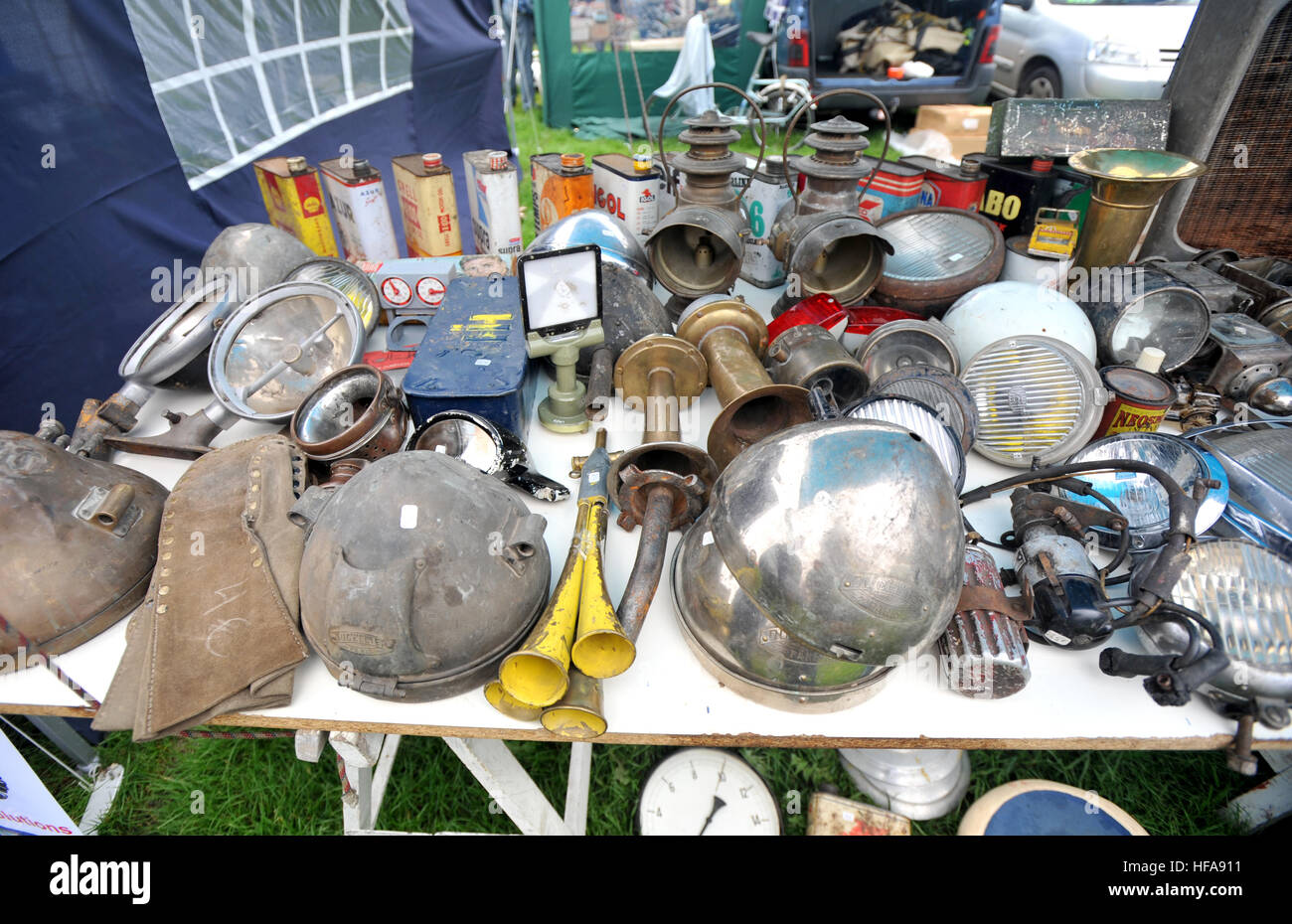 Classic car owners look through stalls of rare parts and automobilia at ...