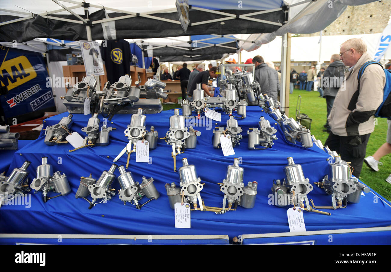 Classic car owners look through stalls of rare parts and automobilia at ...