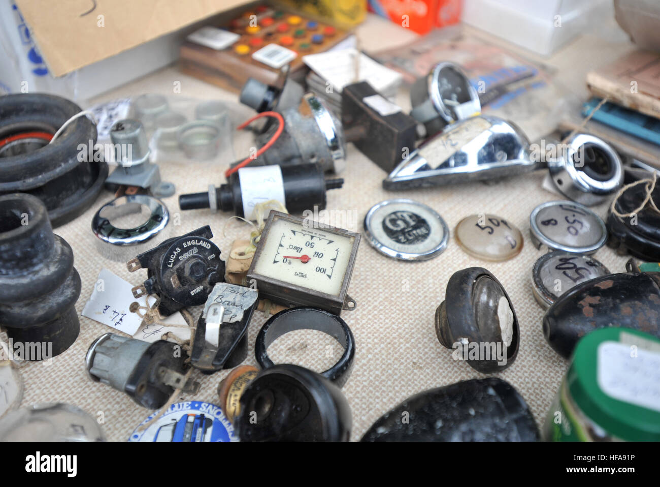 Classic car owners look through stalls of rare parts and automobilia at ...