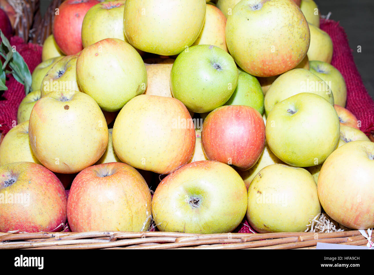 Eataly famous food store market: assortment of red and green fresh apples with prices on sale in ...