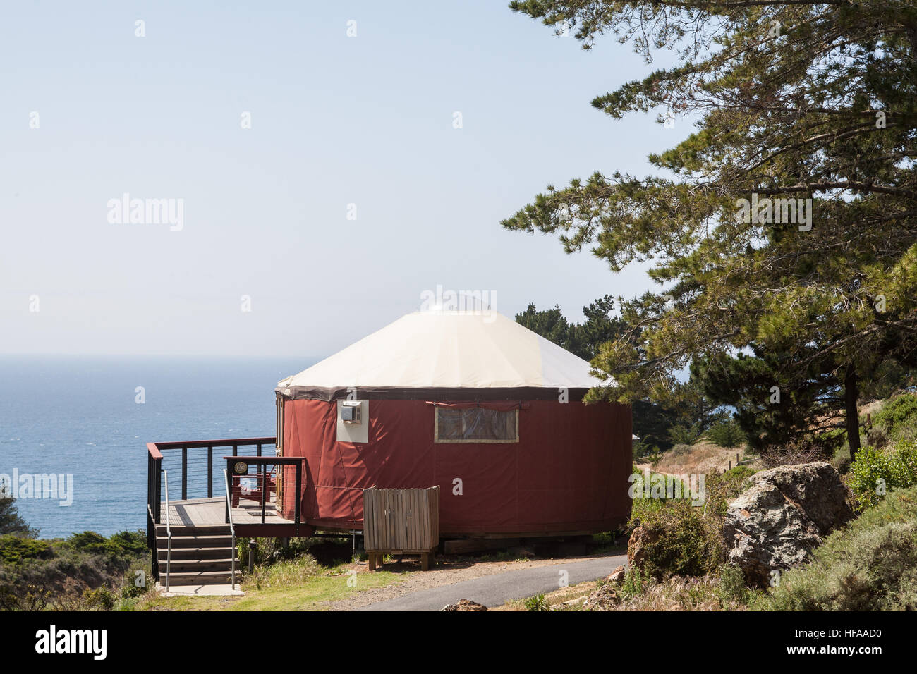 Yurt style tents at Treebones Resort with balcony above National ...