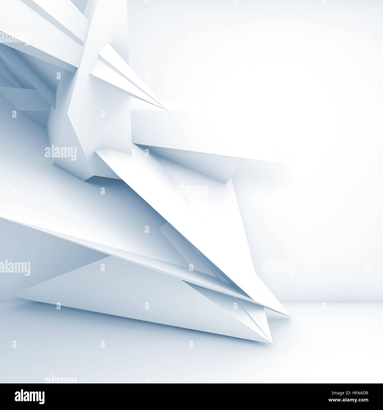 Abstract white interior background, chaotic geometric decoration near ...