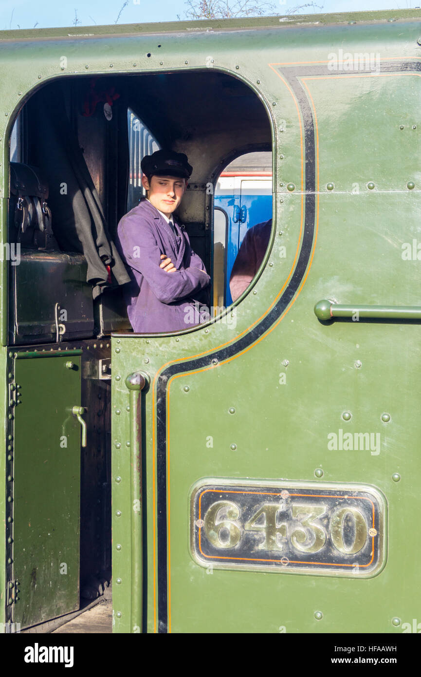 Fireman on the footplate of GWR 6430 pannier tank locomotive, 1932 ...