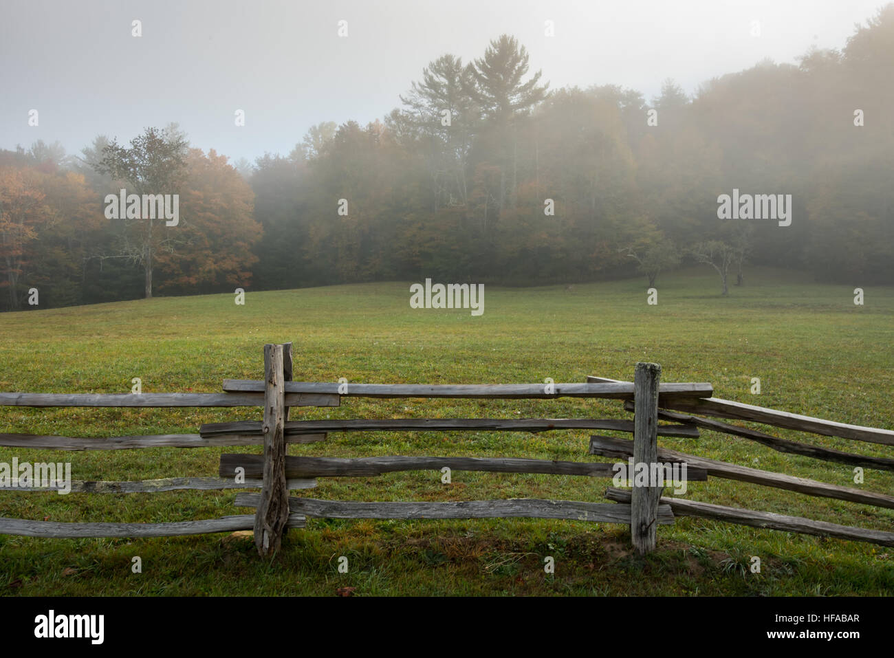 Split Rail Fence On Edge of Foggy Field along blue Ridge Parkway Stock ...