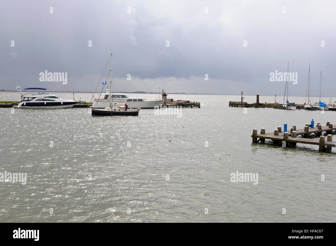The harbour in Volendam fishing village, Holland, Netherlands Stock ...