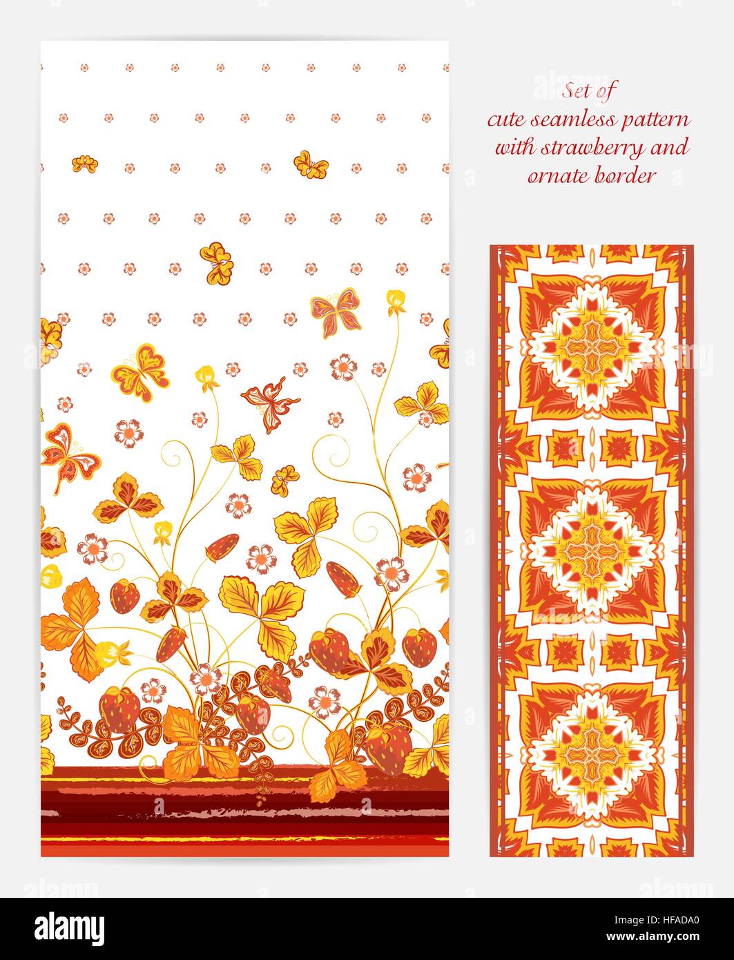 Set of Bright vertical seamless pattern with a orange strawberry ...