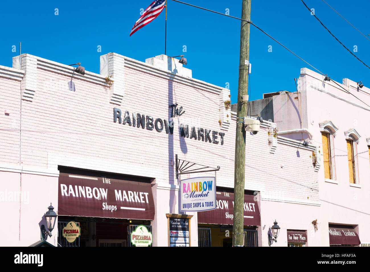 USA South Carolina Charleston pink Rainbow Market with shop store shops ...