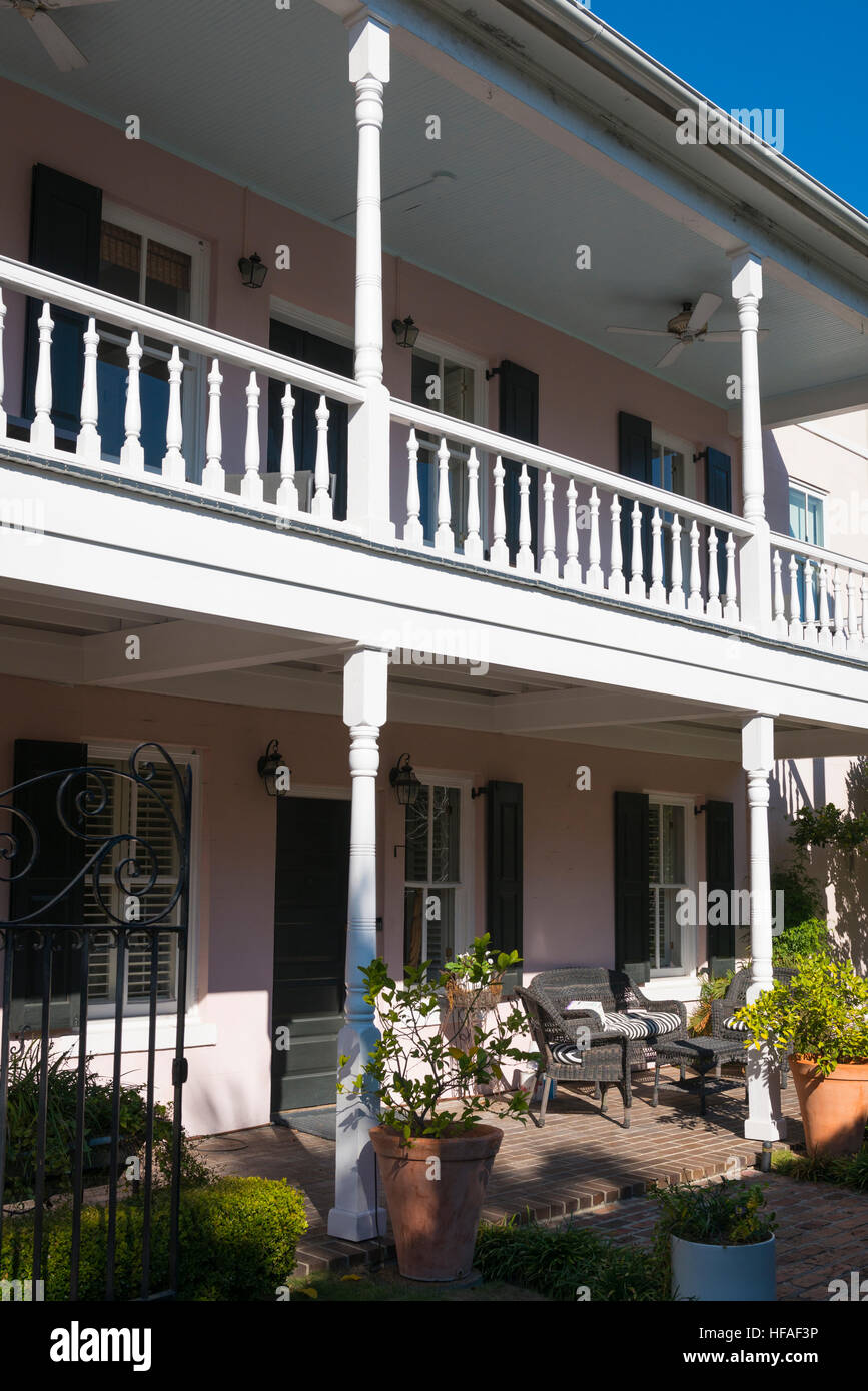 USA South Carolina Charleston typical colonial house with balcony ...
