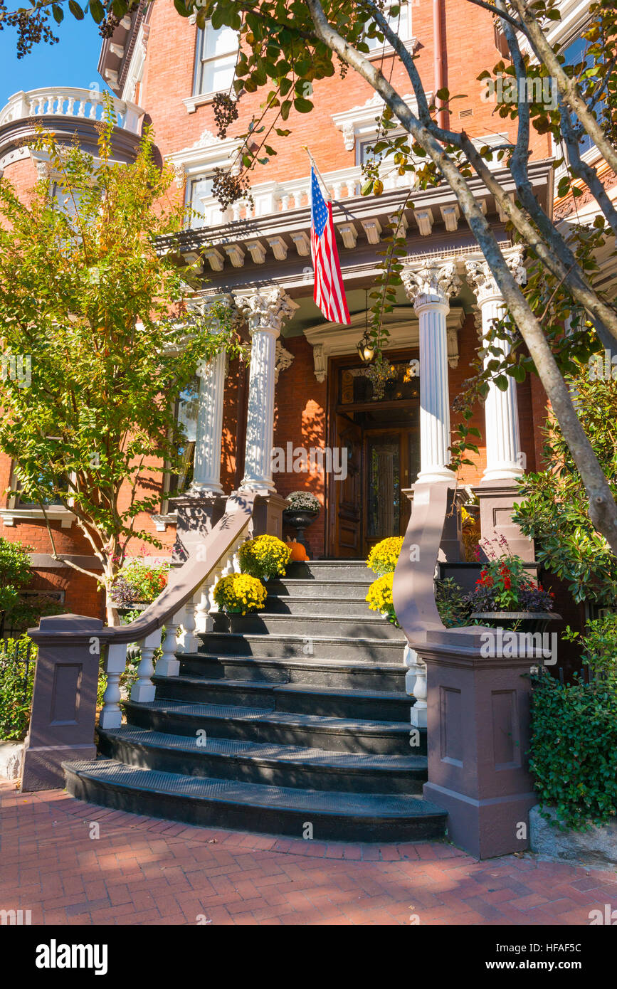 USA Georgia Savannah typical colonial house with pillars entrance to ...