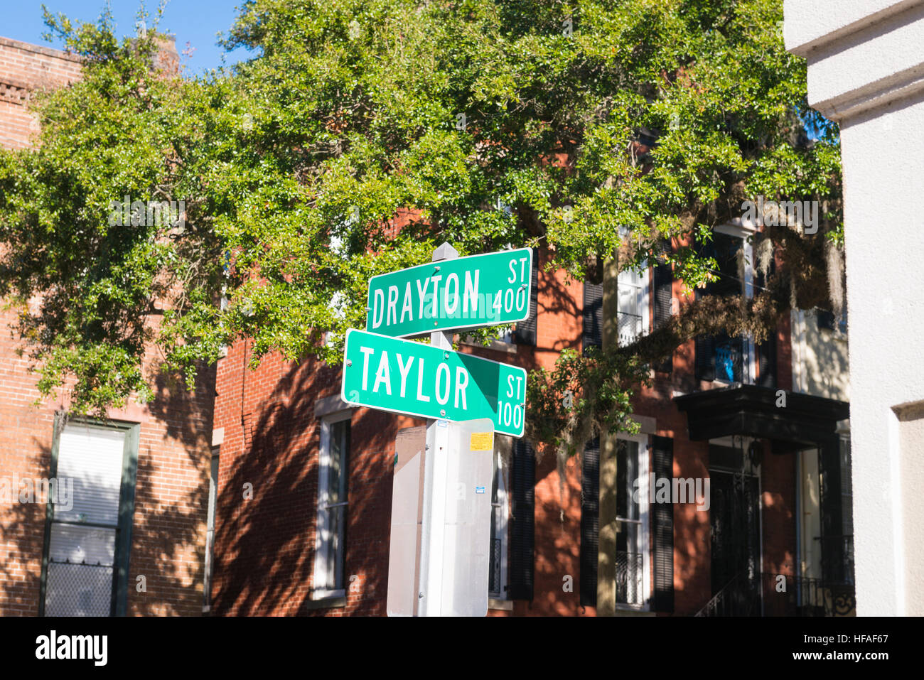USA Georgia Savannah typical road signs Drayton & Taylor Street red ...