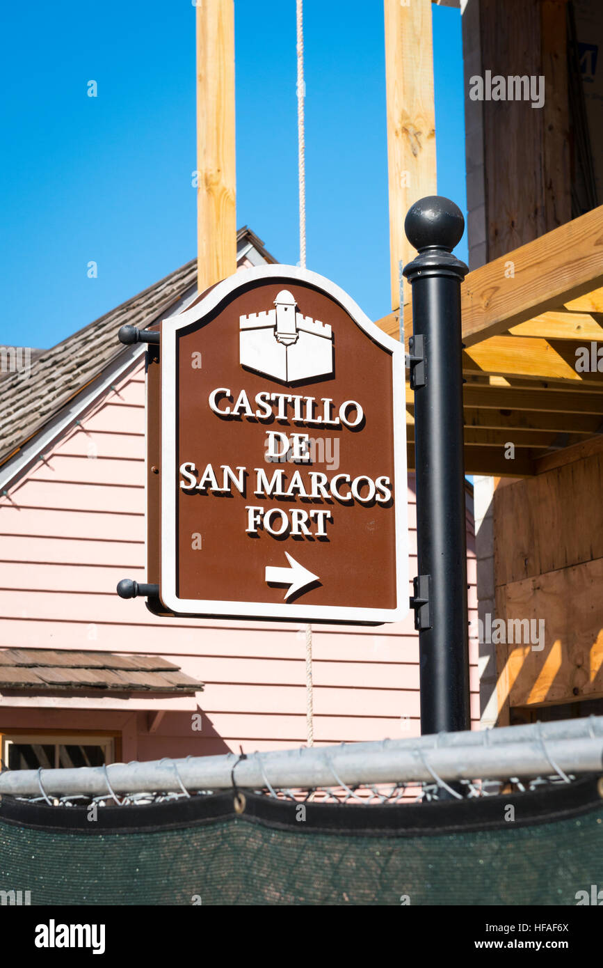 USA Florida St Augustine sign for Castillo de San Marcos Port Stock ...