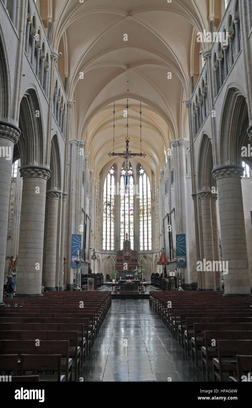 View down the nave inside the Tongeren Basilica (Onze-Lieve-Vrouwe ...