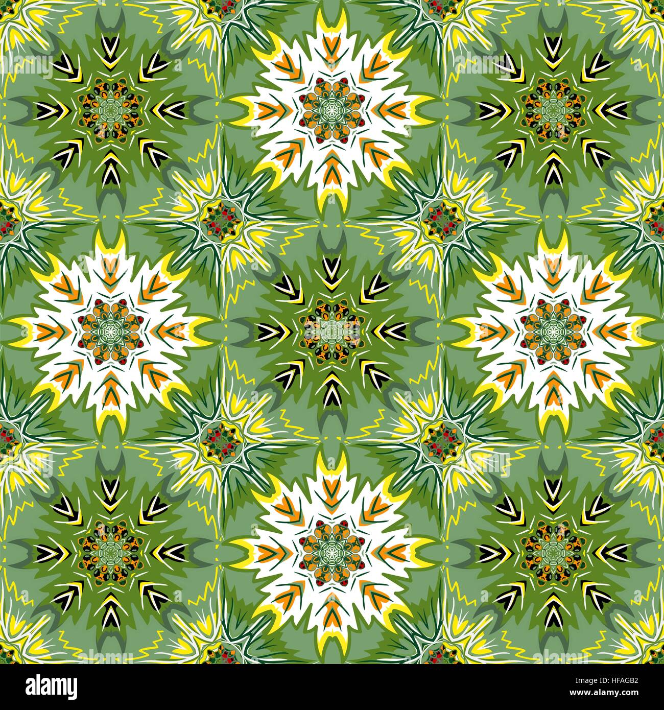 Oriental floral traditional ornament, Mediterranean green yellow ...