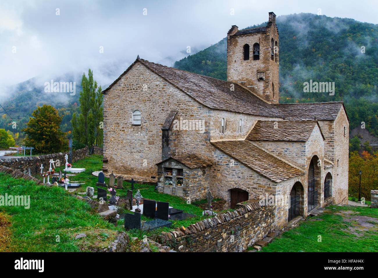Medieval church in a foggy atmosphere Stock Photo - Alamy