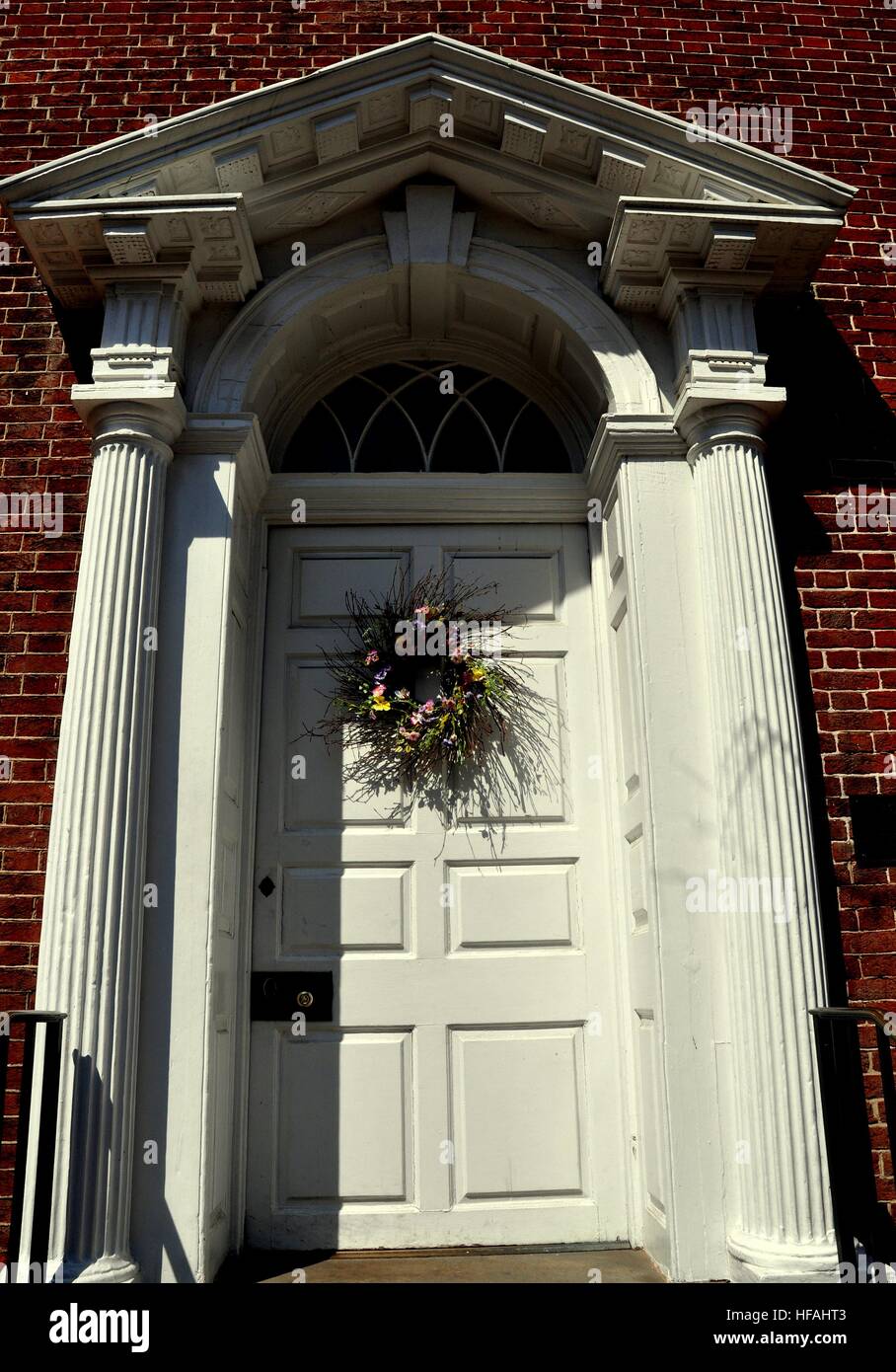Alexandria, Virginia: Georgian doorway with columns, pediment, and fan ...