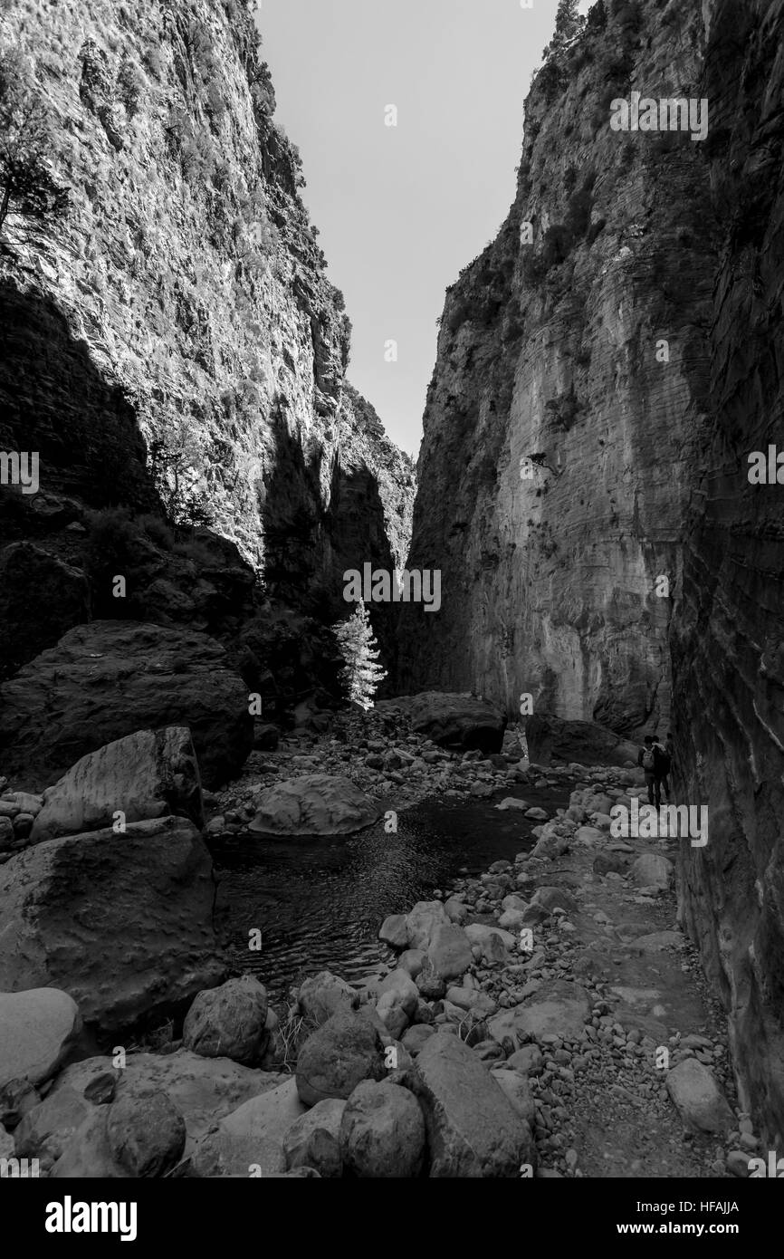 Samaria Gorge. The bed of a mountain river. Crete. Greece. Black and ...