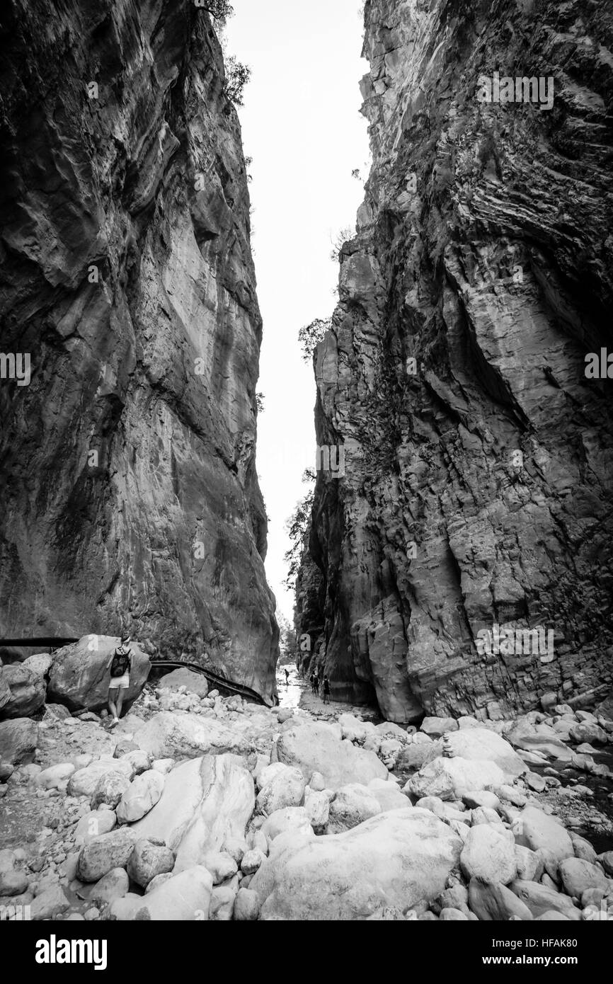 Samaria Gorge. The bed of a mountain river. Crete. Greece. Black and ...