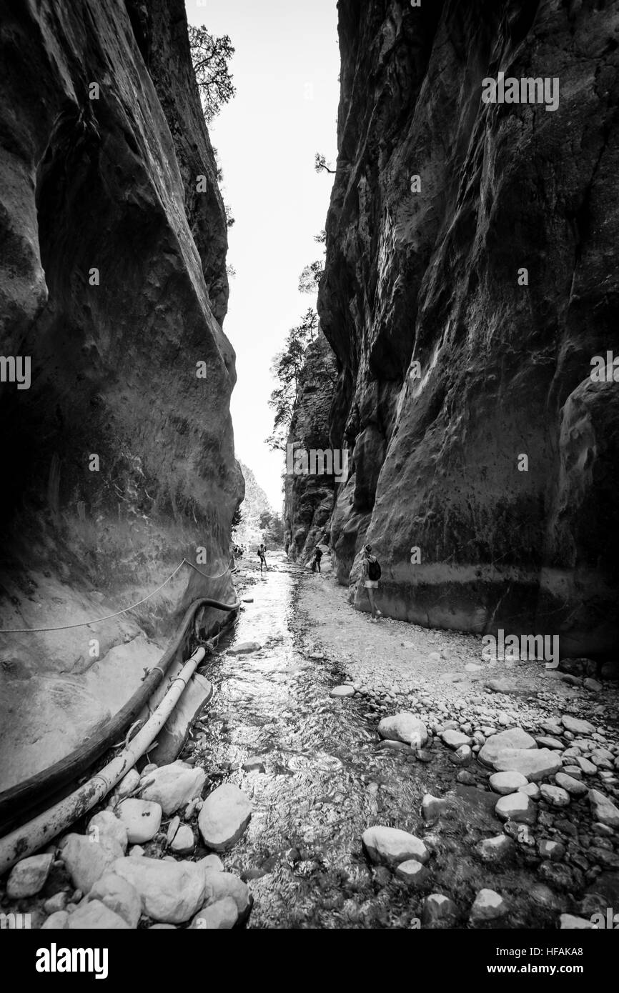Samaria Gorge. The bed of a mountain river. Crete. Greece. Black and ...