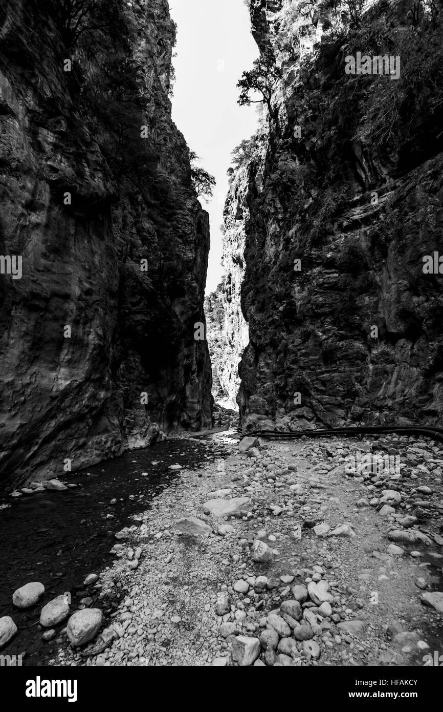 Samaria Gorge. The bed of a mountain river. Crete. Greece. Black and ...