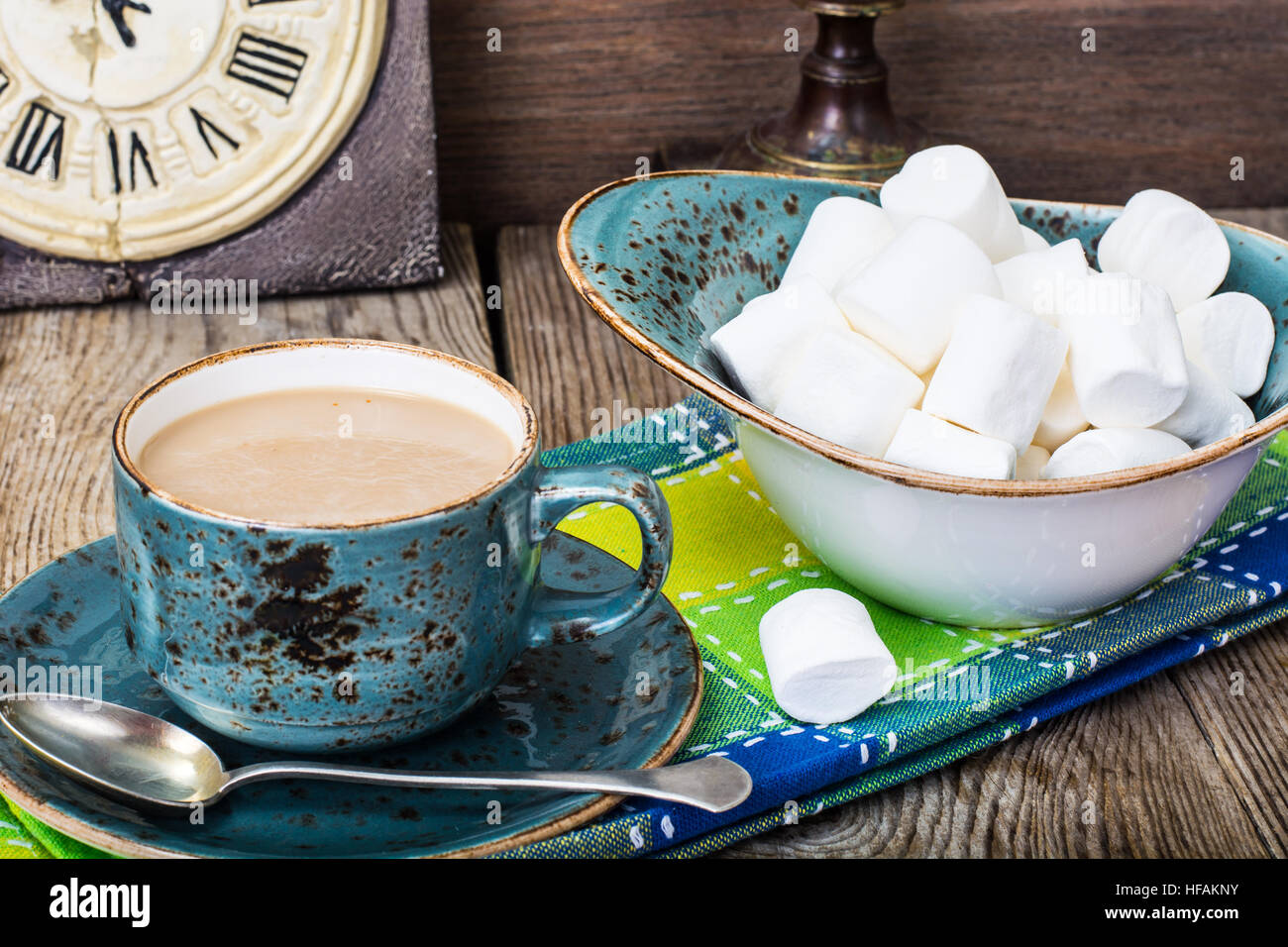 White marshmallow and coffee with milk Stock Photo - Alamy