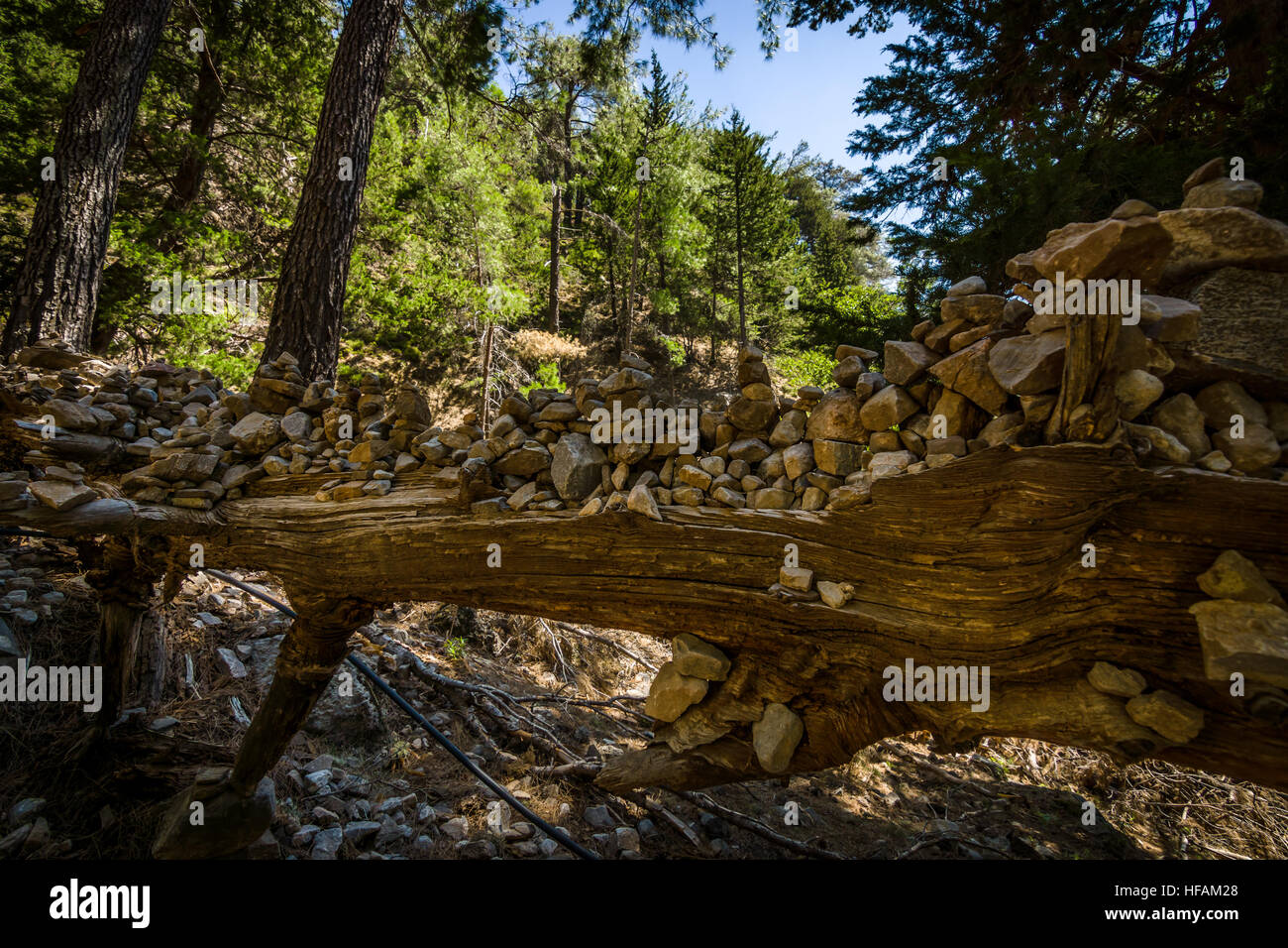 Samaria Gorge. Tourist tradition - a way of stones in the form of ...