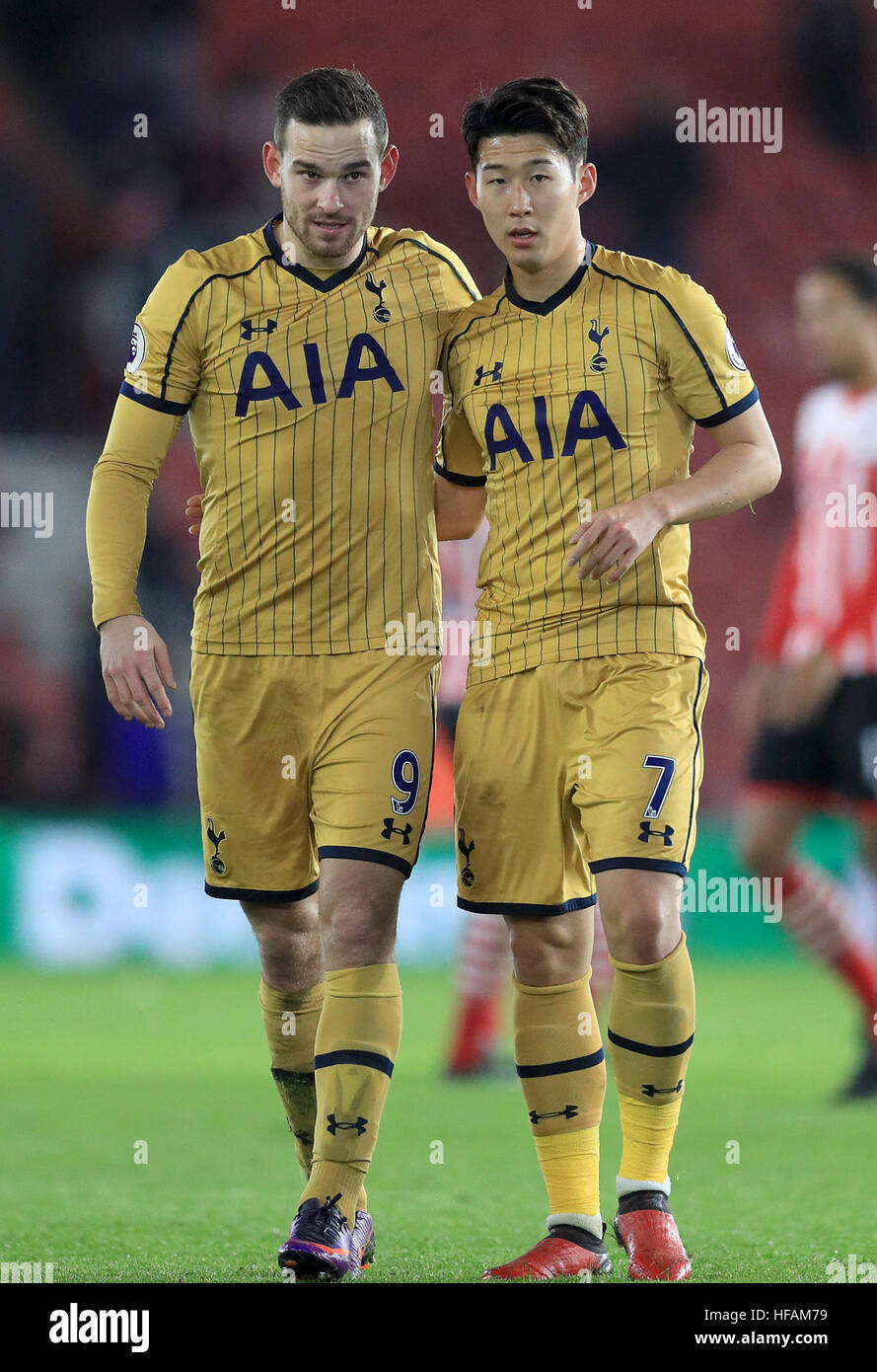 Tottenham Hotspur's Vincent Janssen (left) and Son Heung-Min (right ...