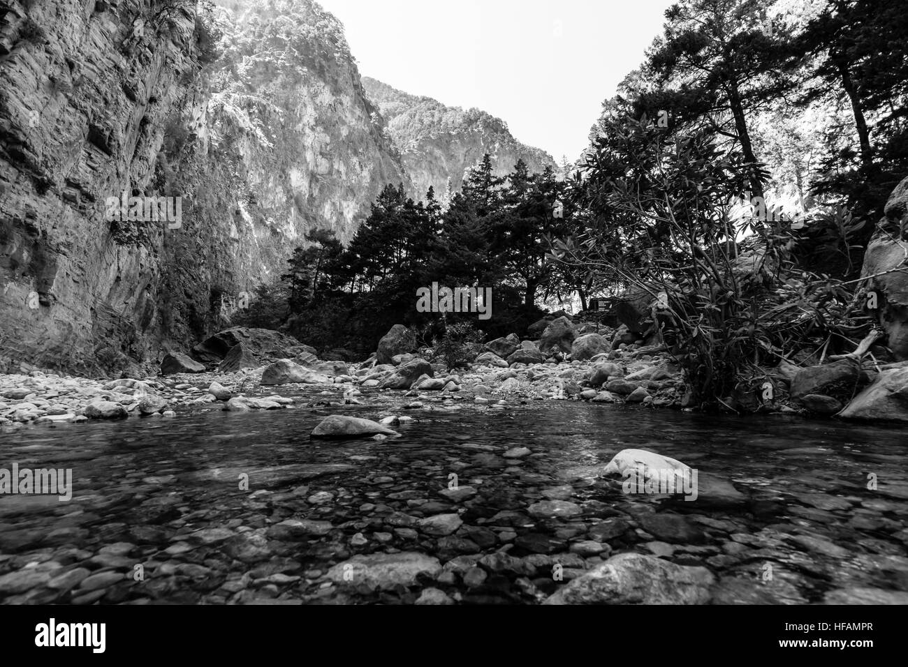 Samaria Gorge. The bed of a mountain river. Crete. Greece. Black and ...