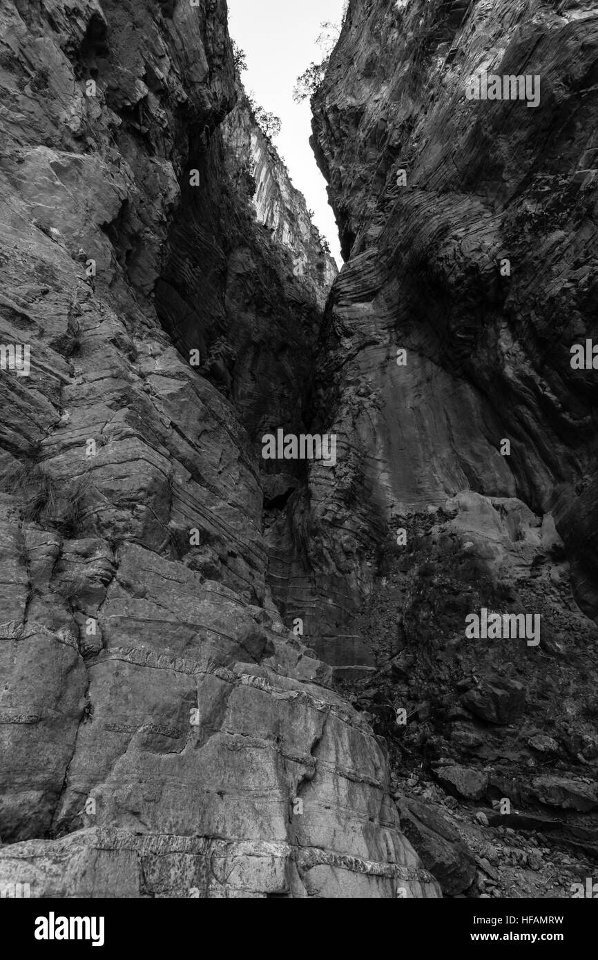 Rocks of Samaria Gorge. Crete. Greece. Black and white Stock Photo - Alamy