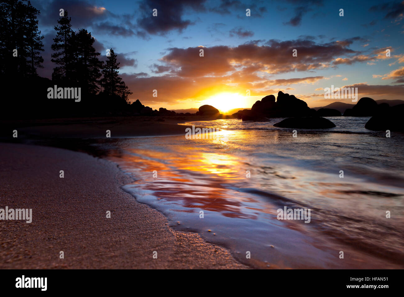 Lake Tahoe Nevada Sunset at Sand Harbor Beach Stock Photo - Alamy