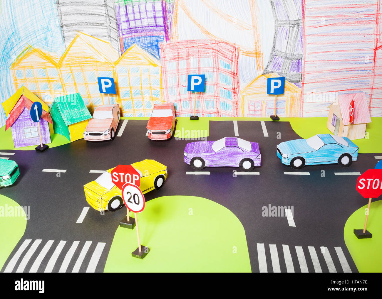 The traffic on a roads handmade paper maquette Stock Photo - Alamy