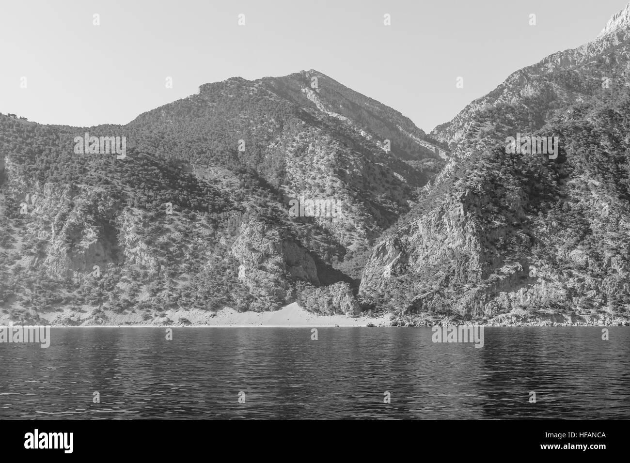 Mountains of southern coast of Crete. Black and white Stock Photo - Alamy