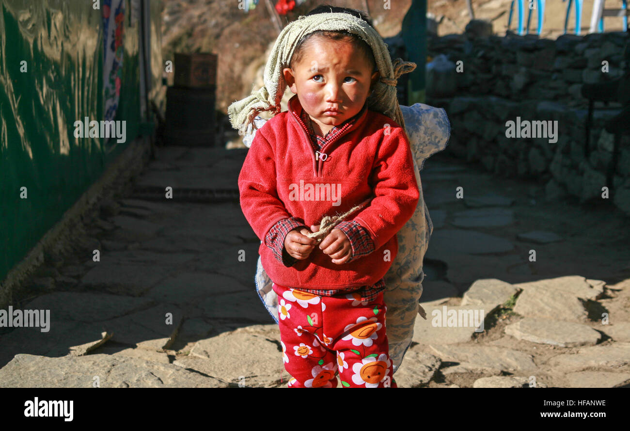 Young Nepalese Child in Nepal Village with sad look in Eyes living in ...