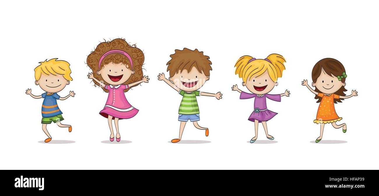 Four funny Cartoon Kids Stock Vector Image & Art - Alamy