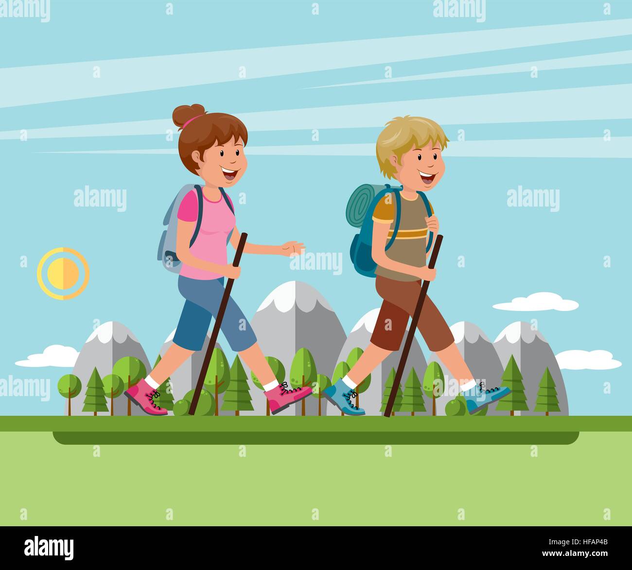 Hiking man woman vector Stock Vector Images - Alamy