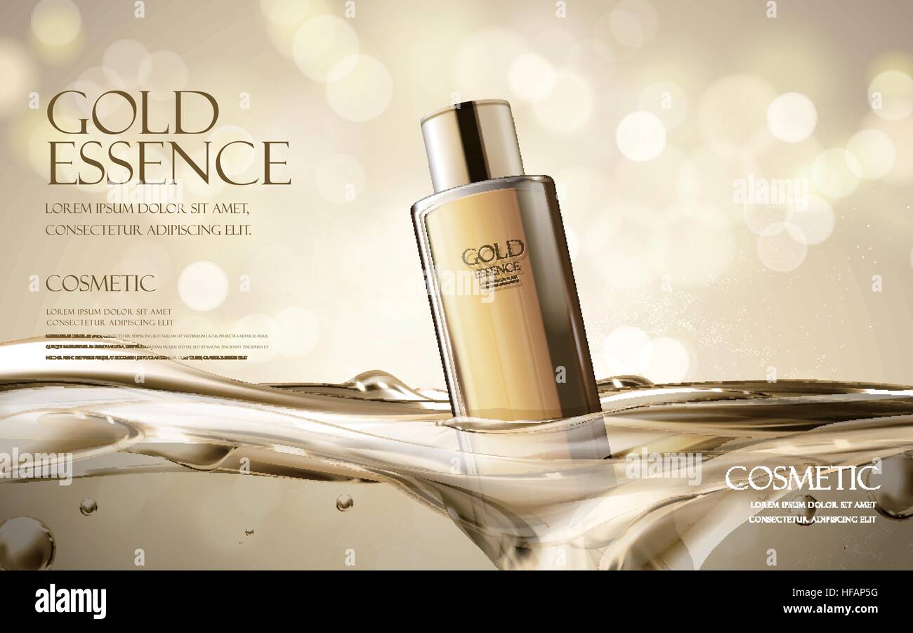 essence contained in black bottle, with transparent water background ...