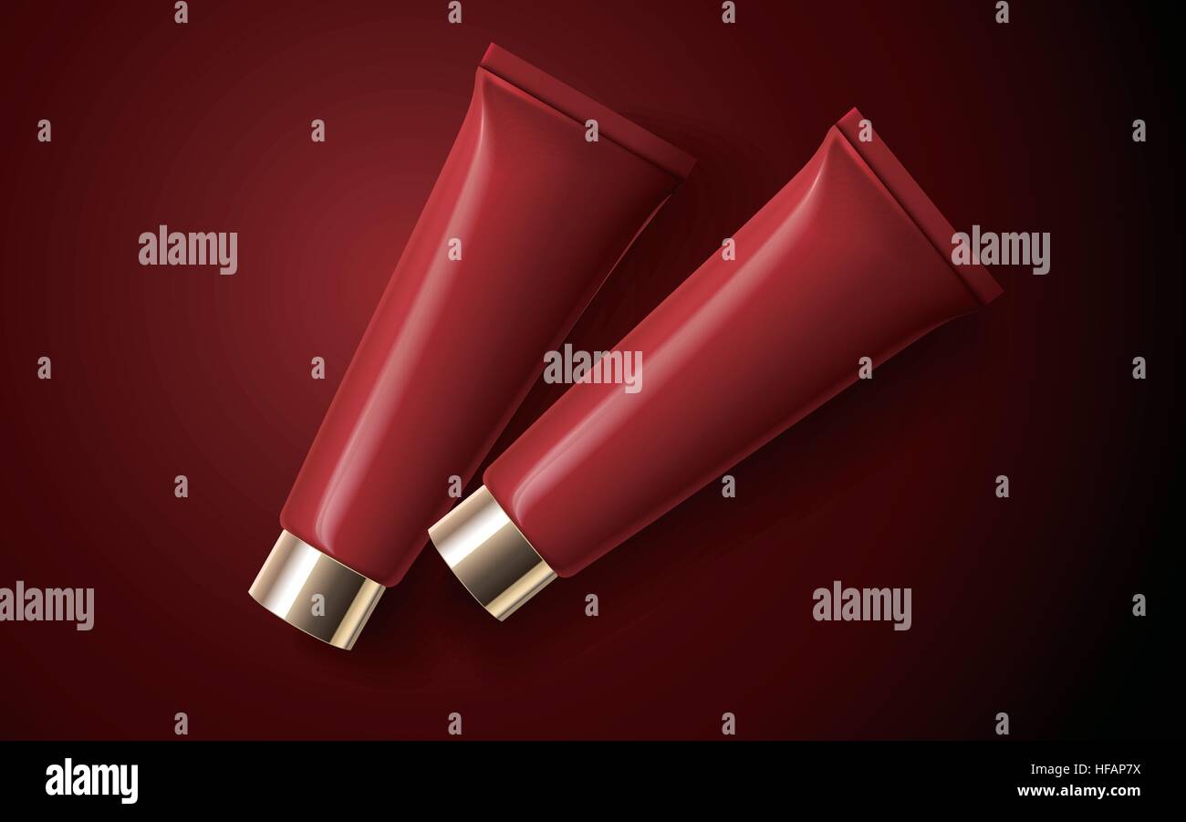 two red cosmetic tubes together, isolated red background Stock Vector ...
