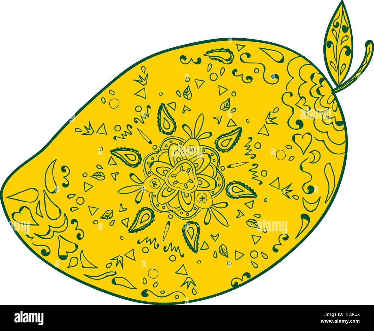 Mandala style illustration of a mango, a juicy tropical stone fruit ...