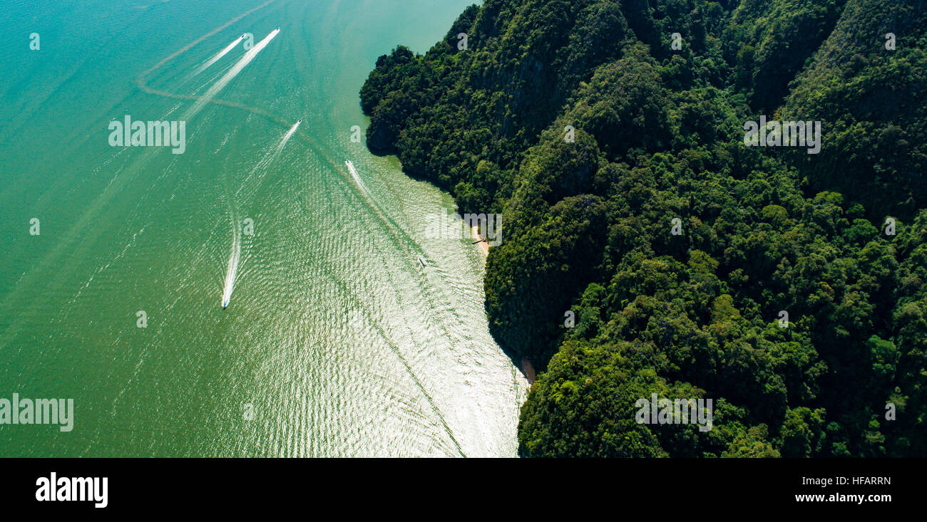 Aerial view of beautiful limestone rock formations in the sea, Thailand ...