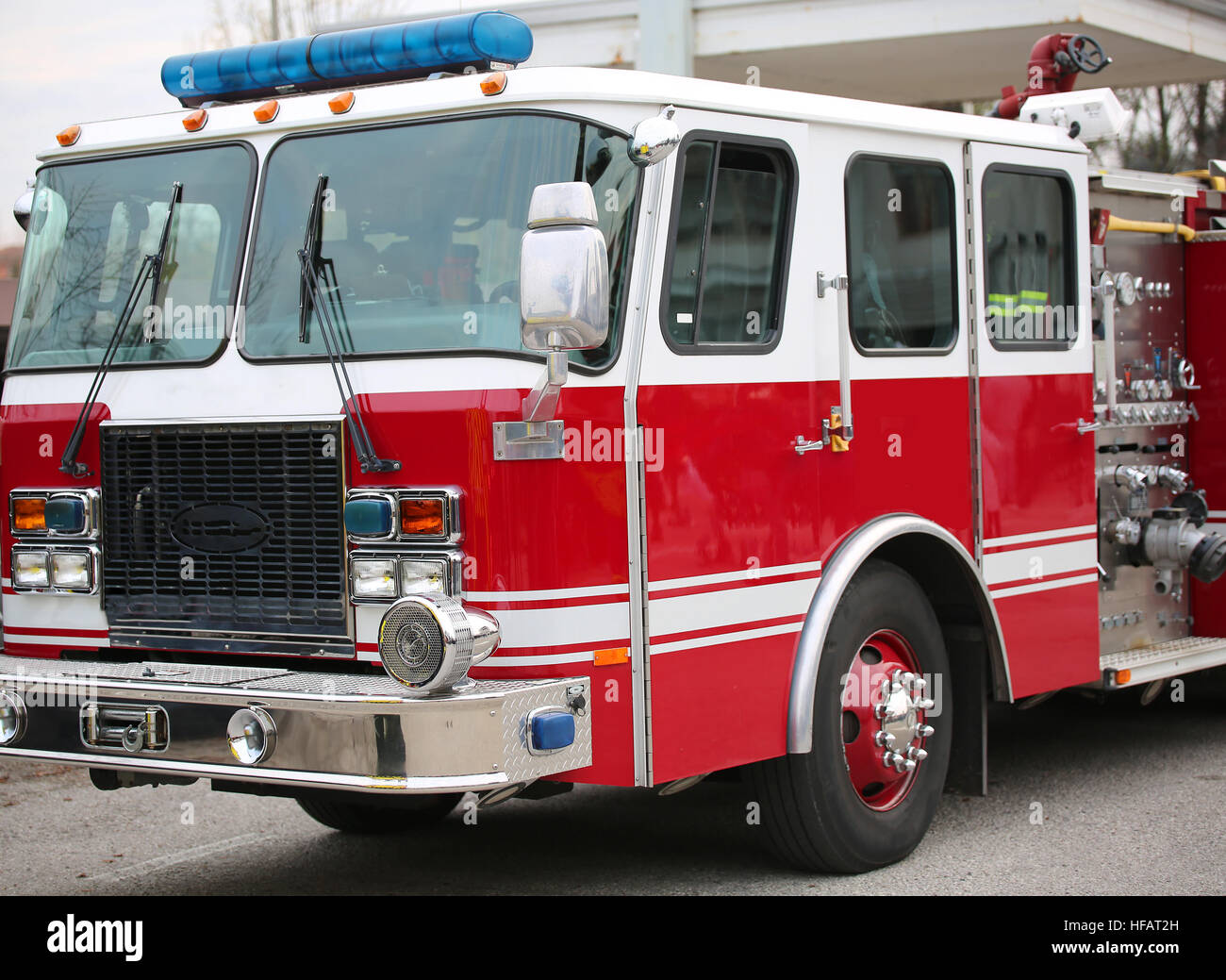 new fire engine of the American firemen ready for emergencies Stock ...