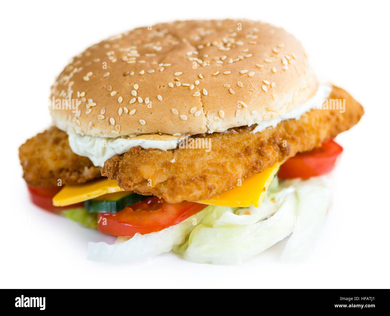 Fish Burger isolated on white background (close-up shot Stock Photo - Alamy