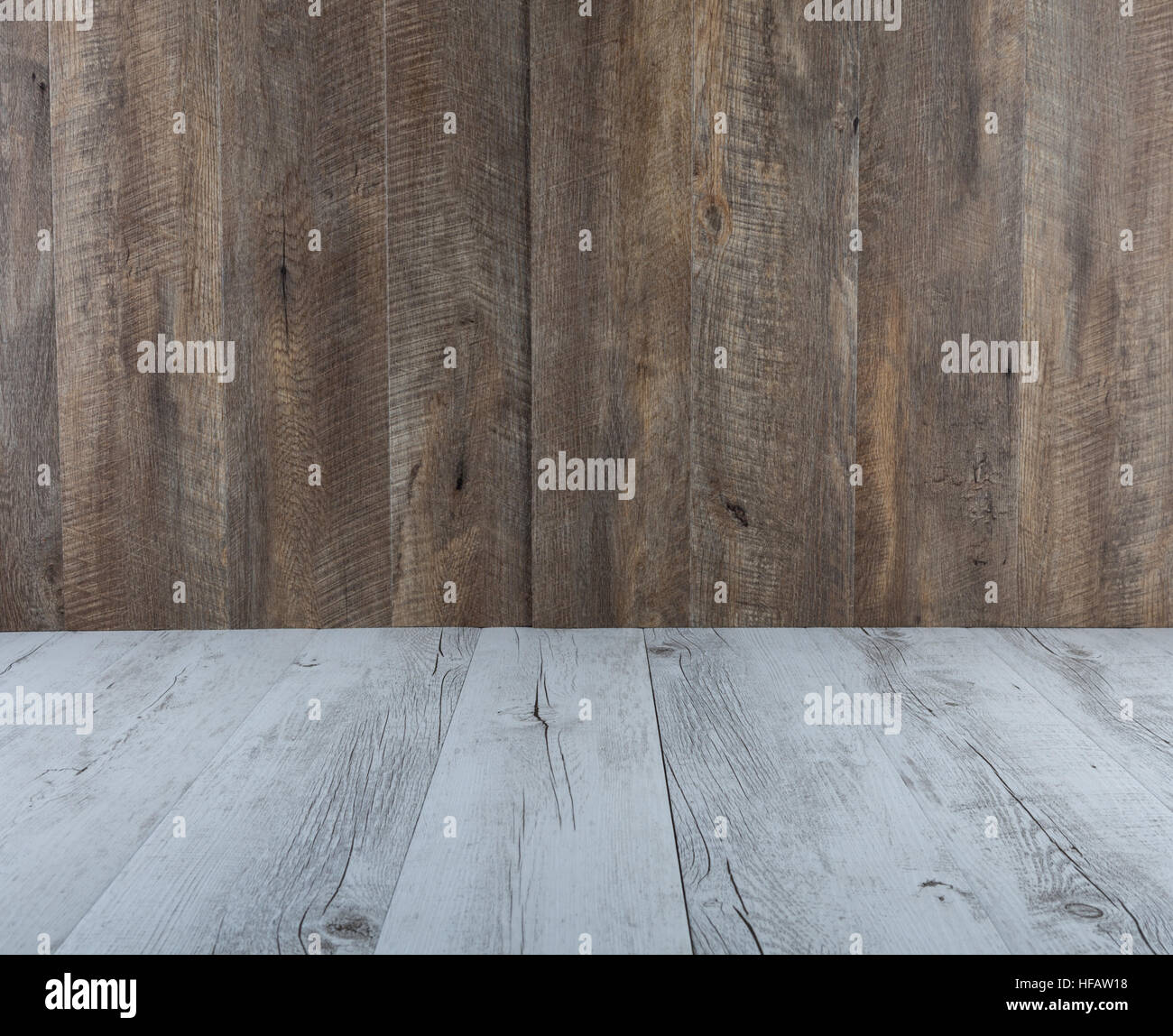 White rustic wooden table with brown wood background and copy space ...