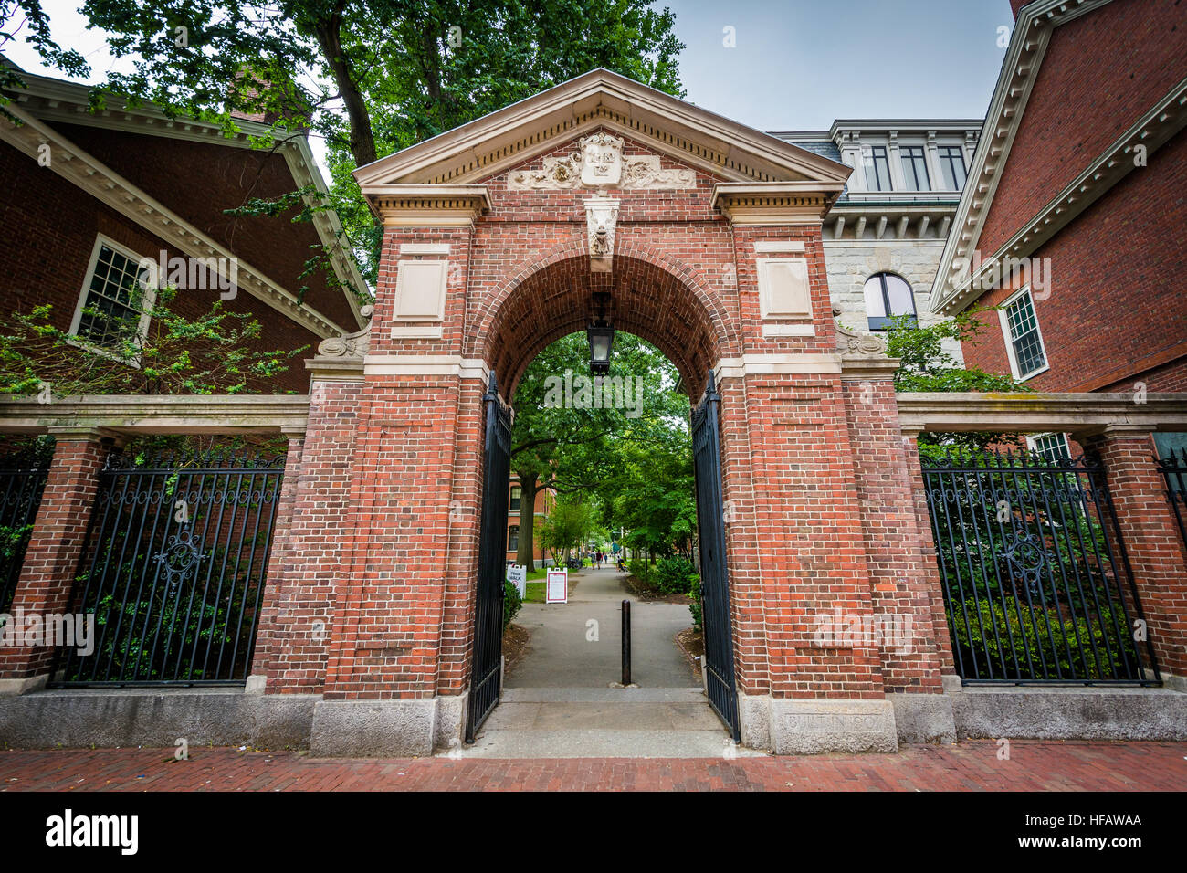 Entrance gate to the Harvard Yard, in Cambridge, Massachusetts Stock ...