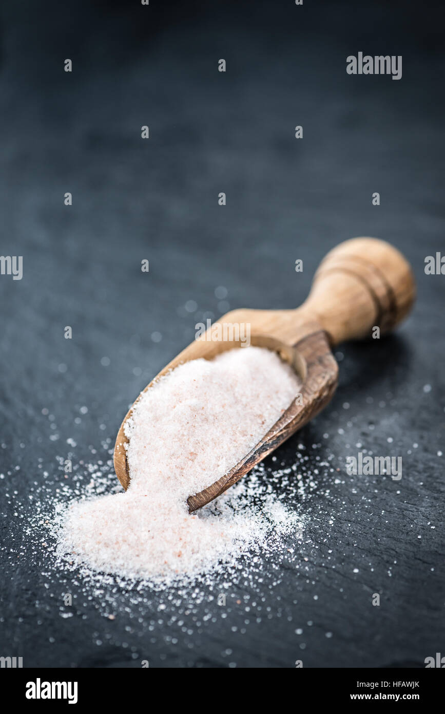 Pink Salt on a vintage background as detailed close-up shot (selective ...